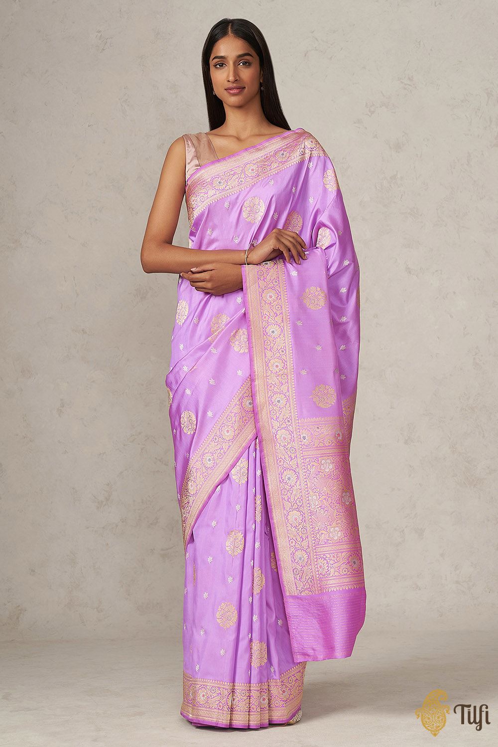 Lilac Pure Katan Silk Banarasi Handloom Saree - Tilfi