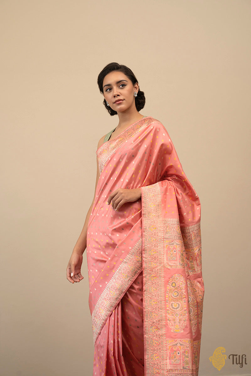 Gajri Pink Pure Katan Silk Banarasi Handloom Saree - Tilfi